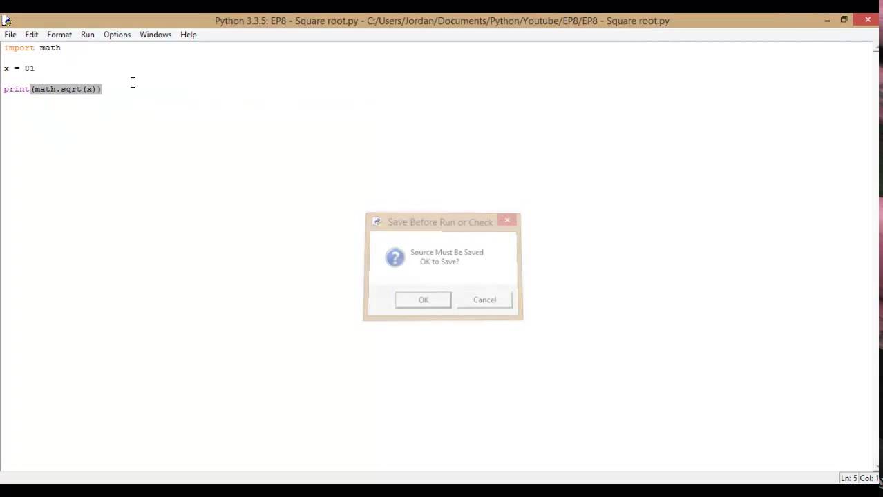Python Tutorial 8 Square Root Youtube