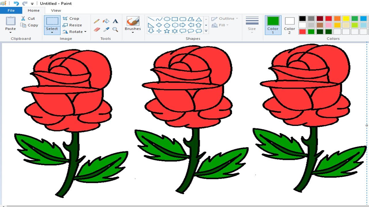How To Draw Rose Flower On Computer Using Ms Paint Flower Drawing Ms ...