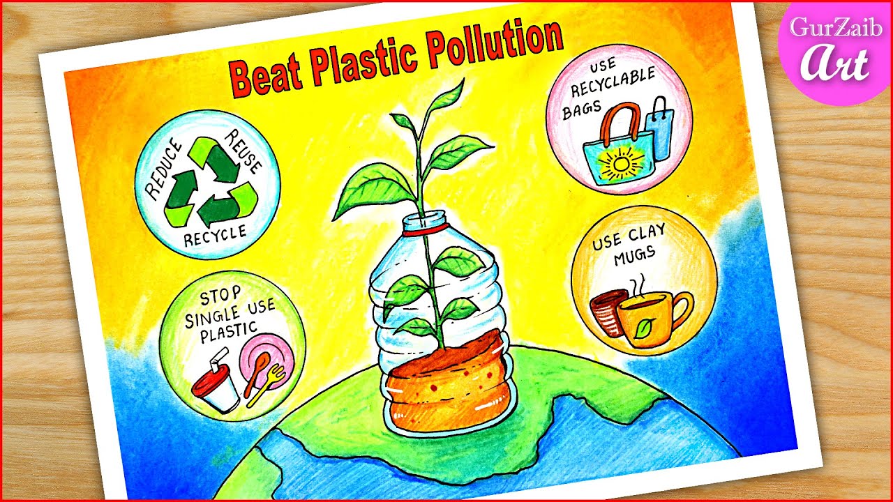 How To Draw Stop Plastic Pollution Poster Chart Drawing For Competition ...