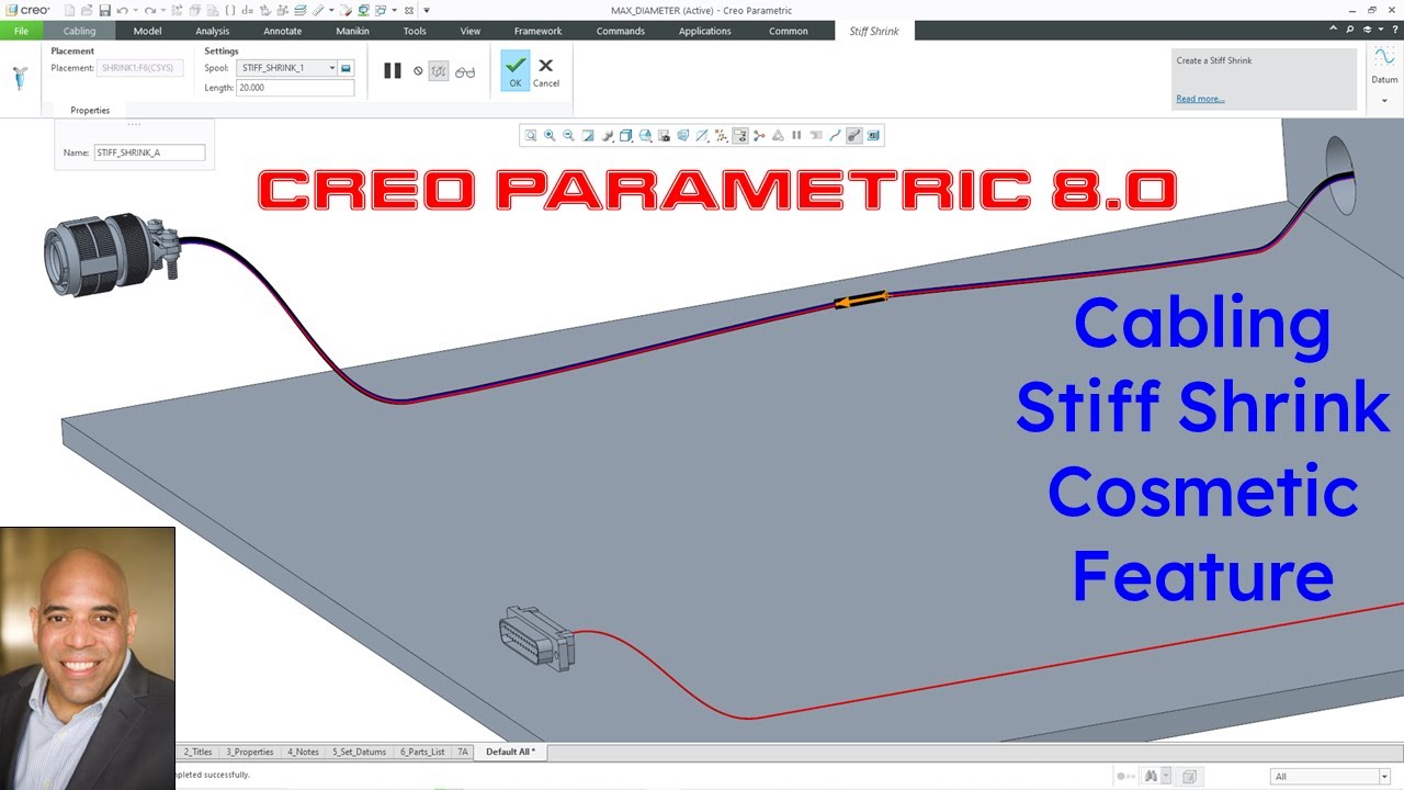 Creo Parametric Cabling Stiff Shrink Cosmetic Feature Youtube