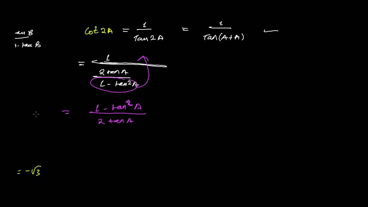Trigonometry Formula Of Cot 2a Youtube