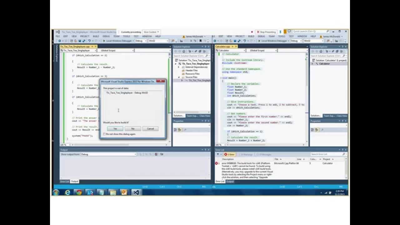 Visual Studios 2013 Error For Compiling A Working Program Fixed Youtube