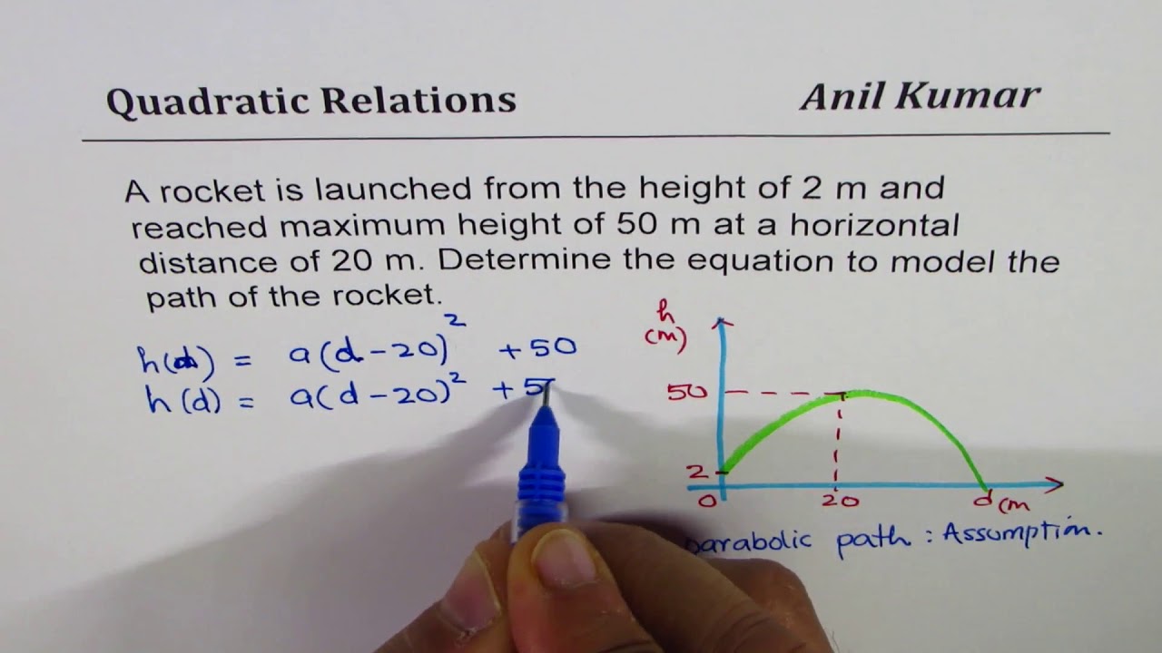 1 Model Quadratic Equation For Rocket Launched From 2 M Maximum 50 At
