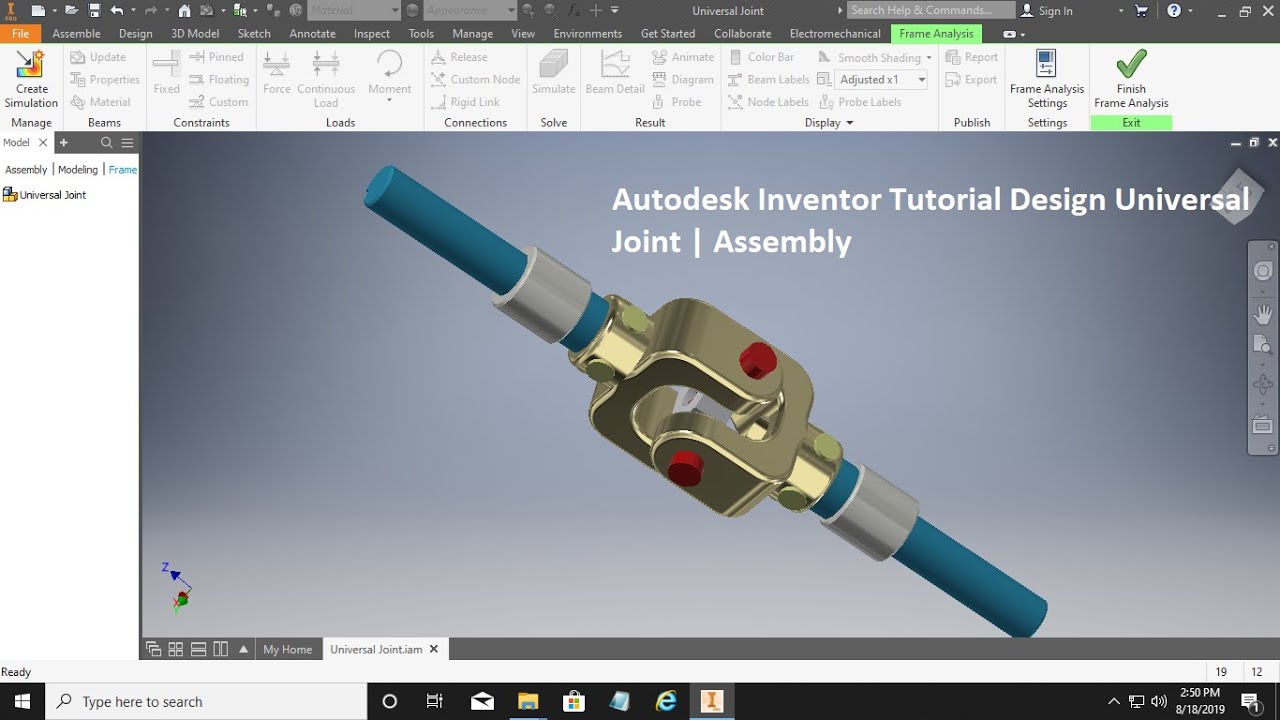 Autodesk Inventor Tutorial Design Universal Joint Assembly Youtube