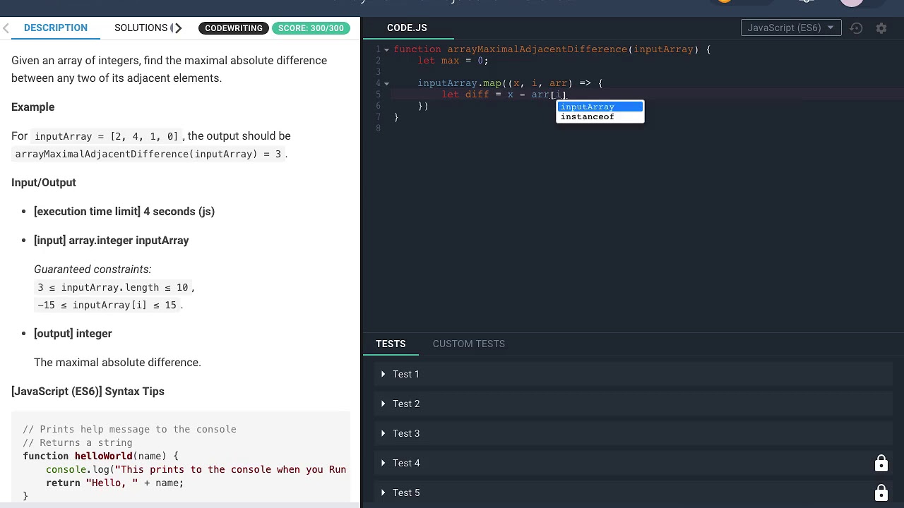 Arraymaximaladjacentdifference Codefights Javascript Solution Youtube