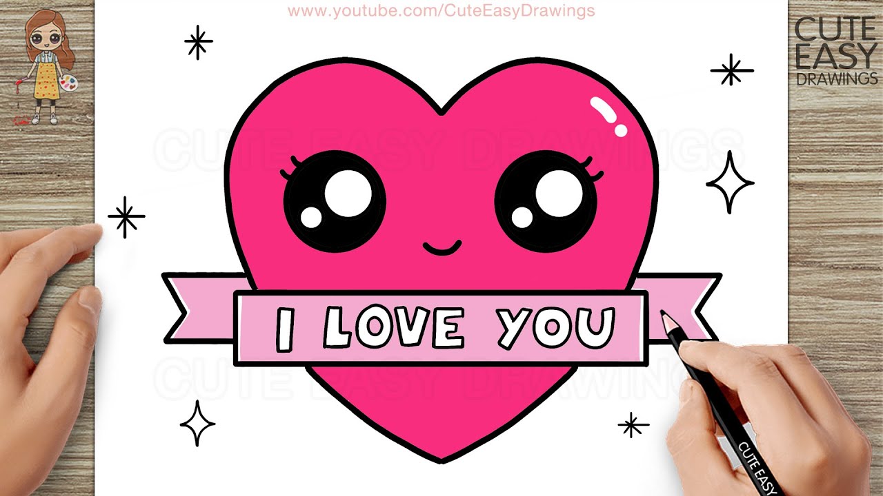 How To Draw A Cute Heart I Love You Heart Ribbon Easy Drawing Youtube
