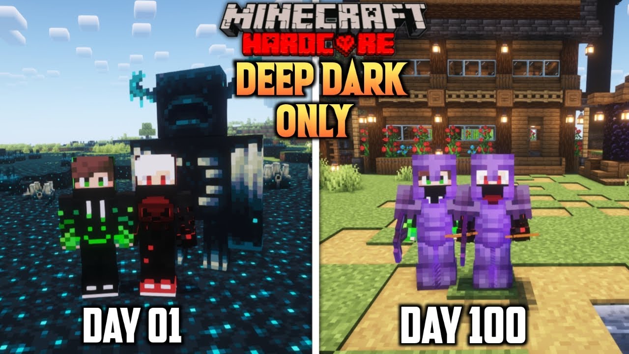 We Survived 100 Days In Deep Dark Only World In Minecraft Hardcore