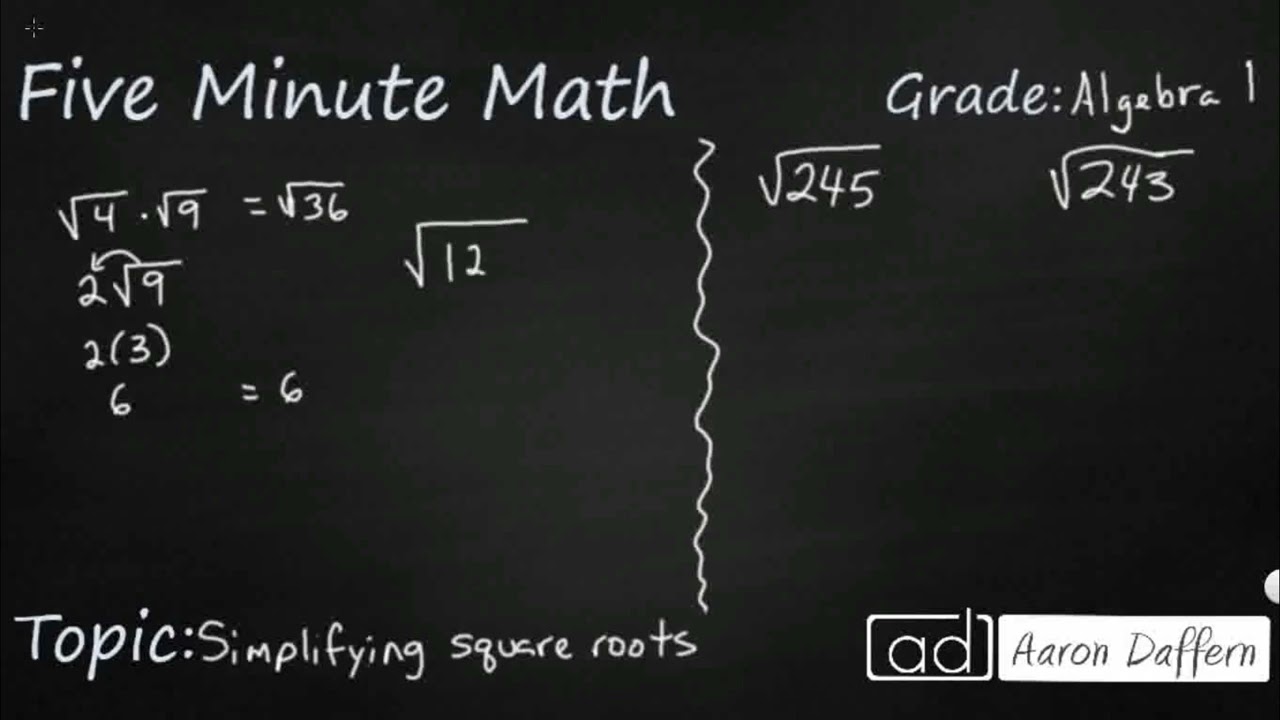 Algebra 1 Simplifying Square Roots