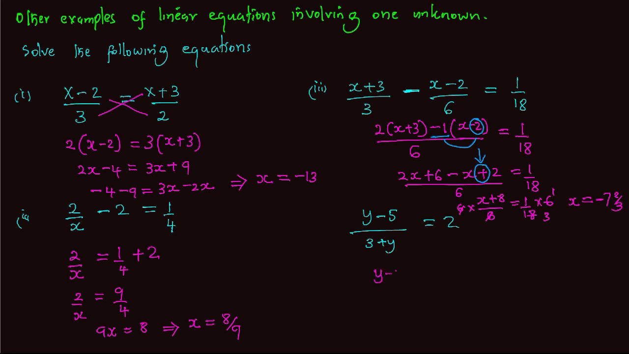 Linear Equations In One Unknown Youtube