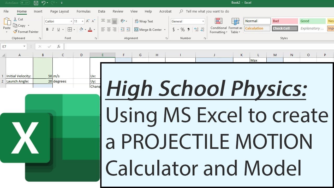 Using Ms Excel To Create A Projectile Motion Calculator And Model Youtube