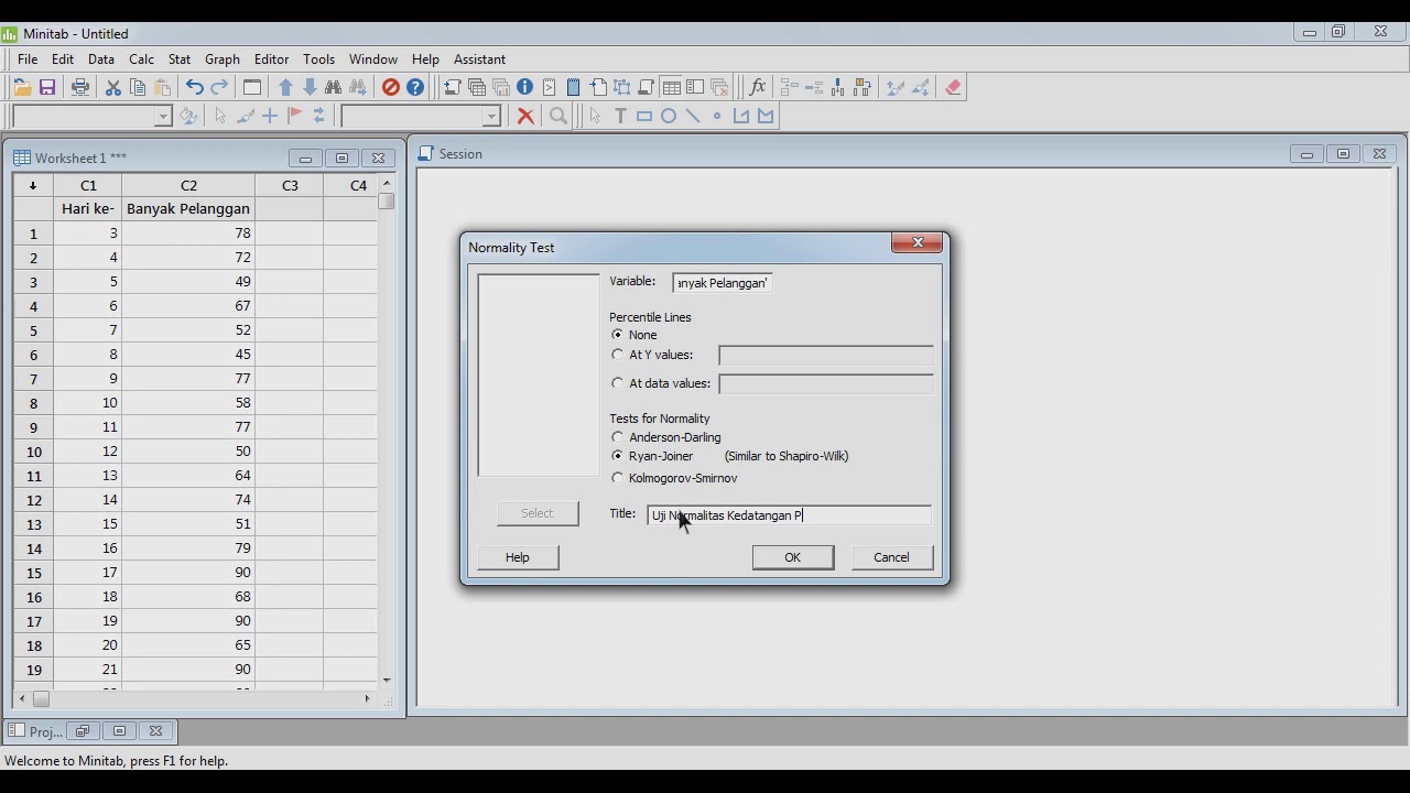Normality Test Minitab 18 Youtube