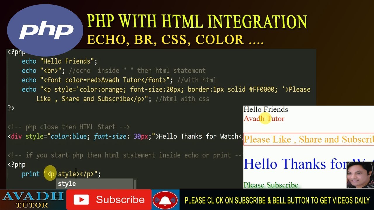 Php With Html How To Use Php With Html Php Tutorial Avadh Tutor