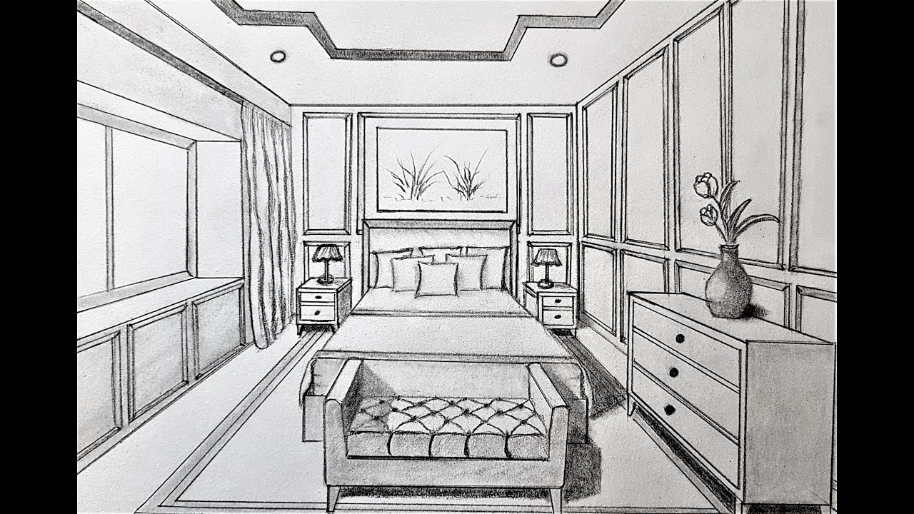 One Point Perspective Drawing Interior