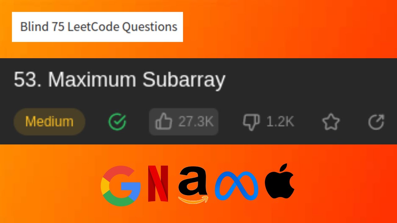 Array Maximum Subarray Java Leetcode 53 Blind 75 Leetcode