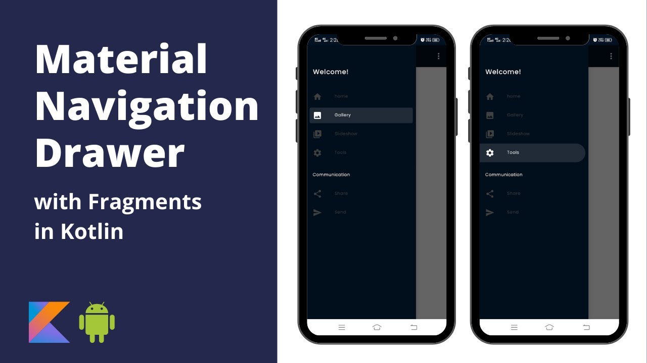 Material Navigation Drawer With Fragments In Android Using Kotlin