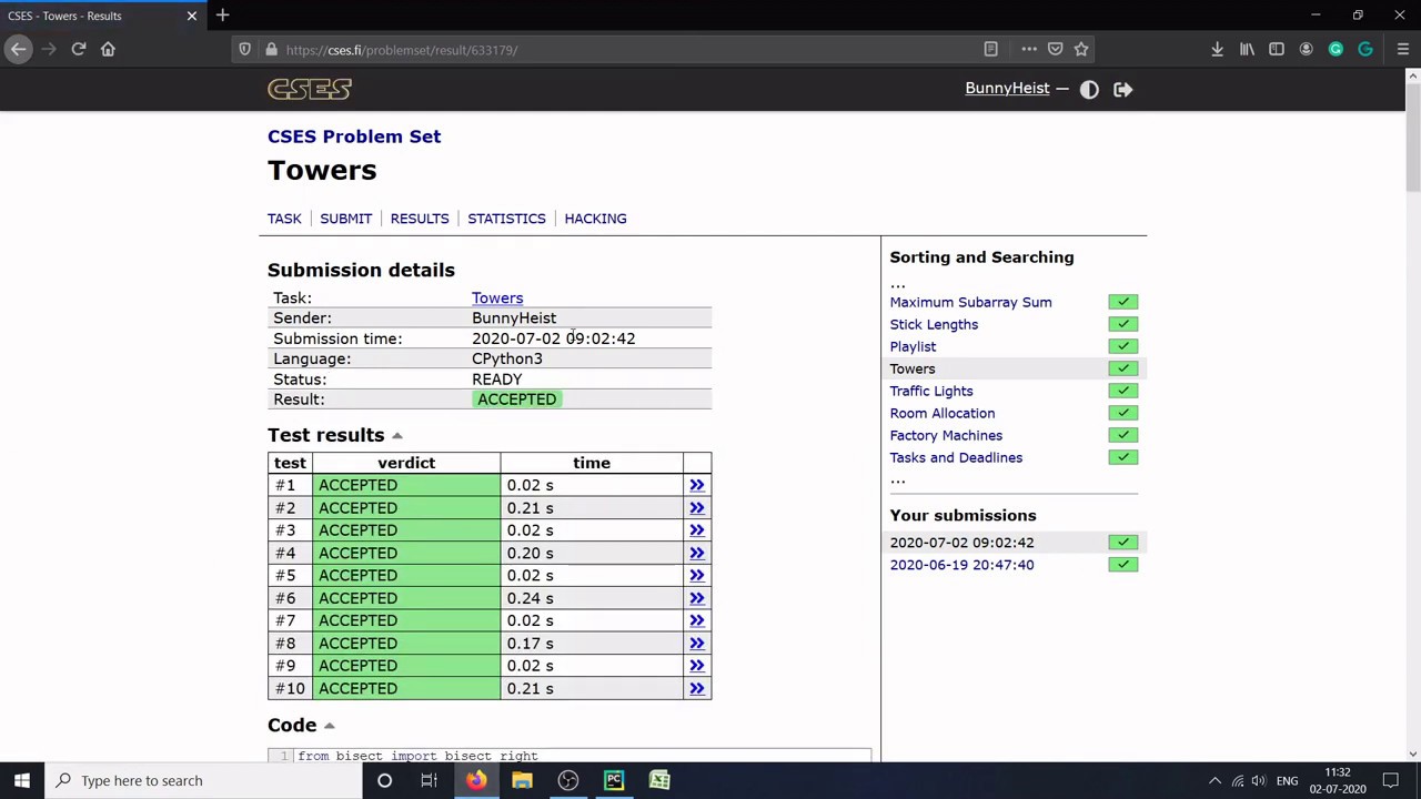 Python Towers Algorithm Cses Sorting And Searching 11 Youtube
