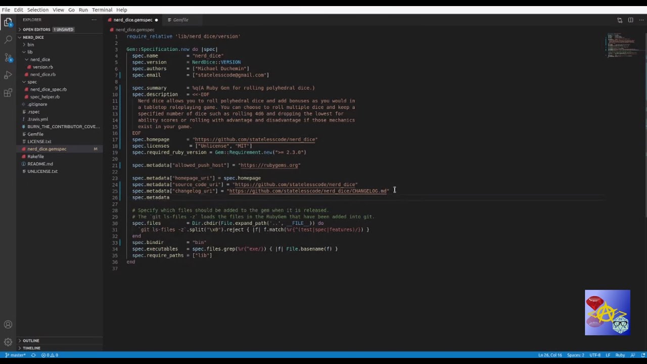 Codecast Create A Rubygem 02 Configure The Gemspec Youtube