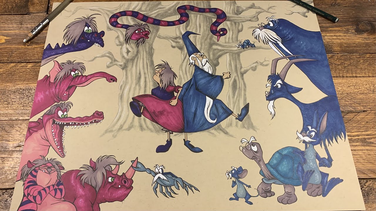 Sword In The Stone Merlin And Madam Mim Wizard Duel Drawing Painting