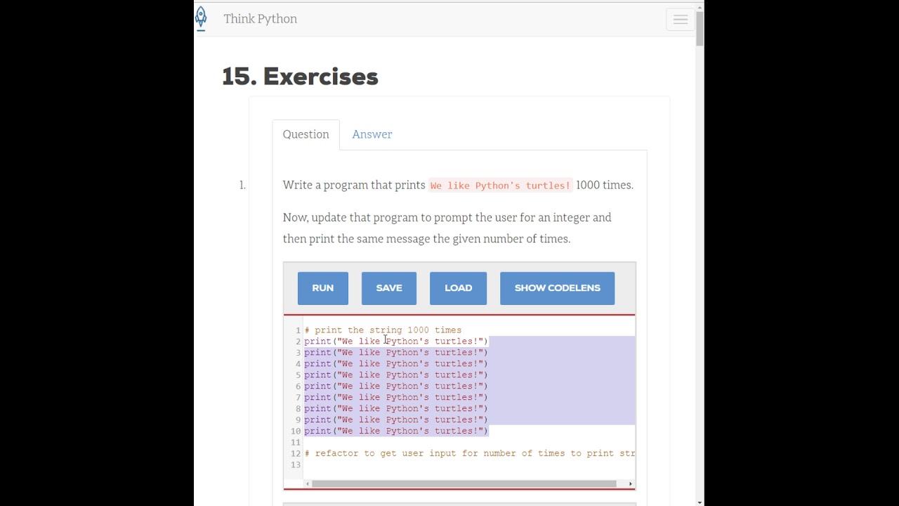 Lc101 Think Python Chapter 4 Q1 Youtube