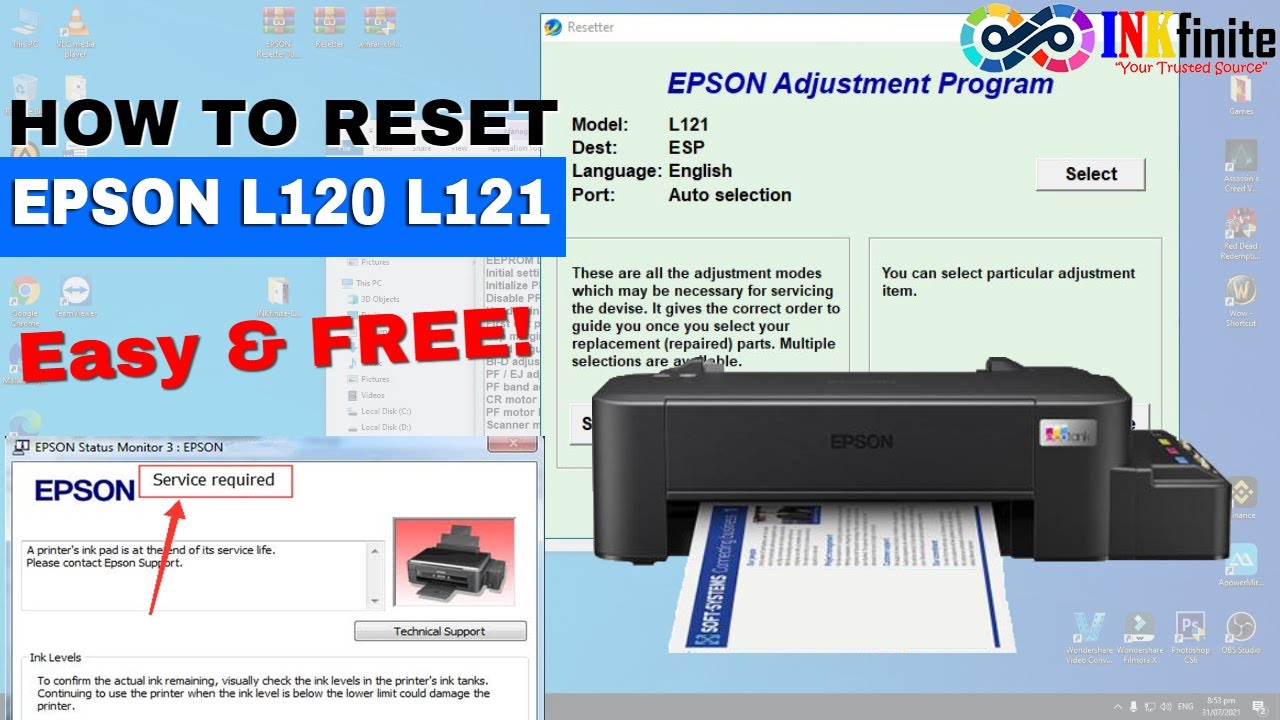 How To Reset Epson L120 L121 Printer With Resetter Inkfinite Youtube