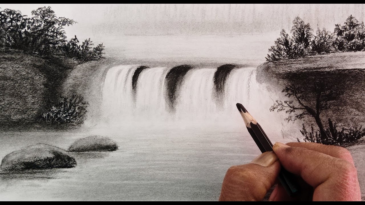 Waterfall Landscape Drawings