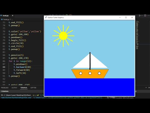 Draw Boat Full Python Code Python Turtle Youtube