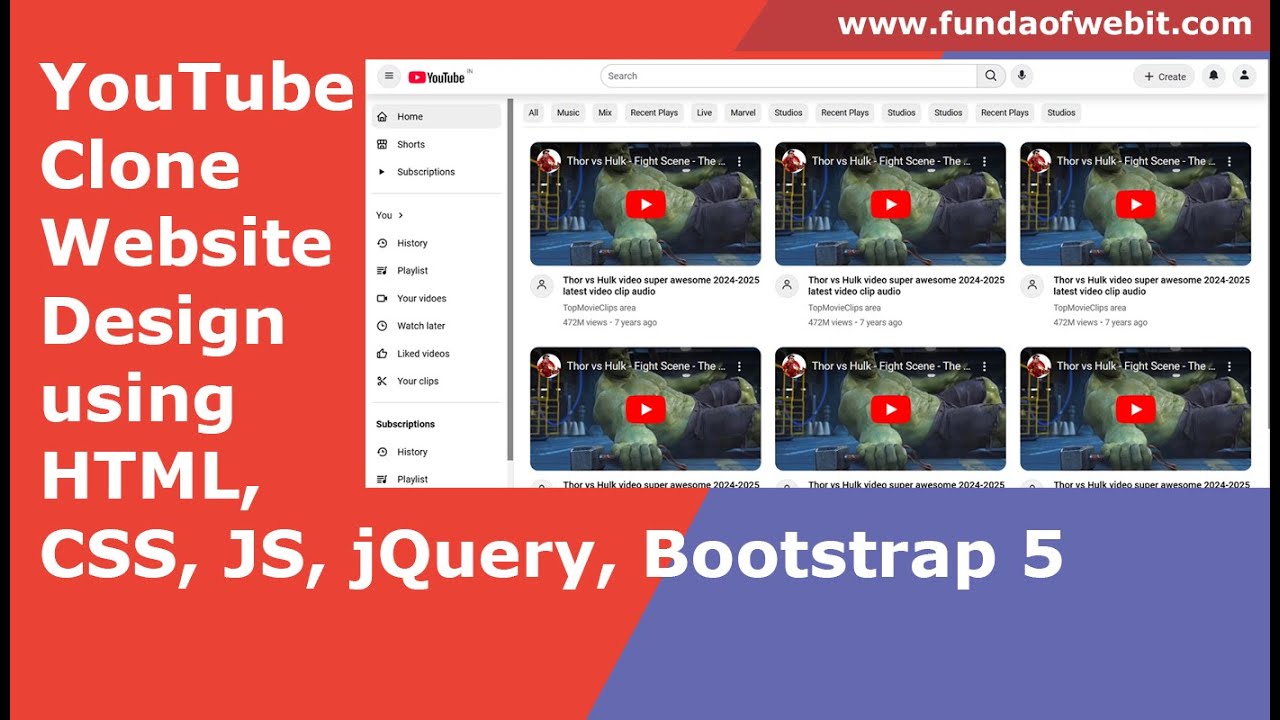 Youtube Clone Website Design Using Html Css Js Jquery Bootstrap 5