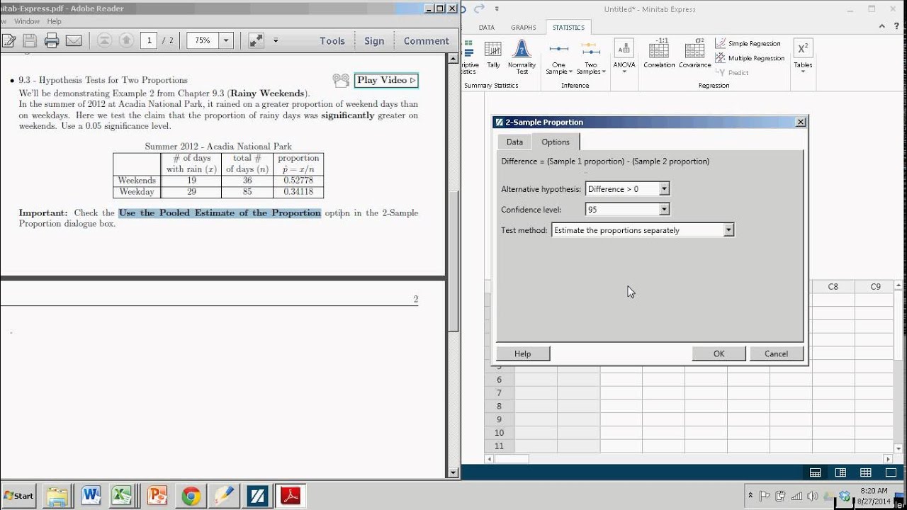 Hypothesis Test For Two Proportions With Minitab Express Youtube