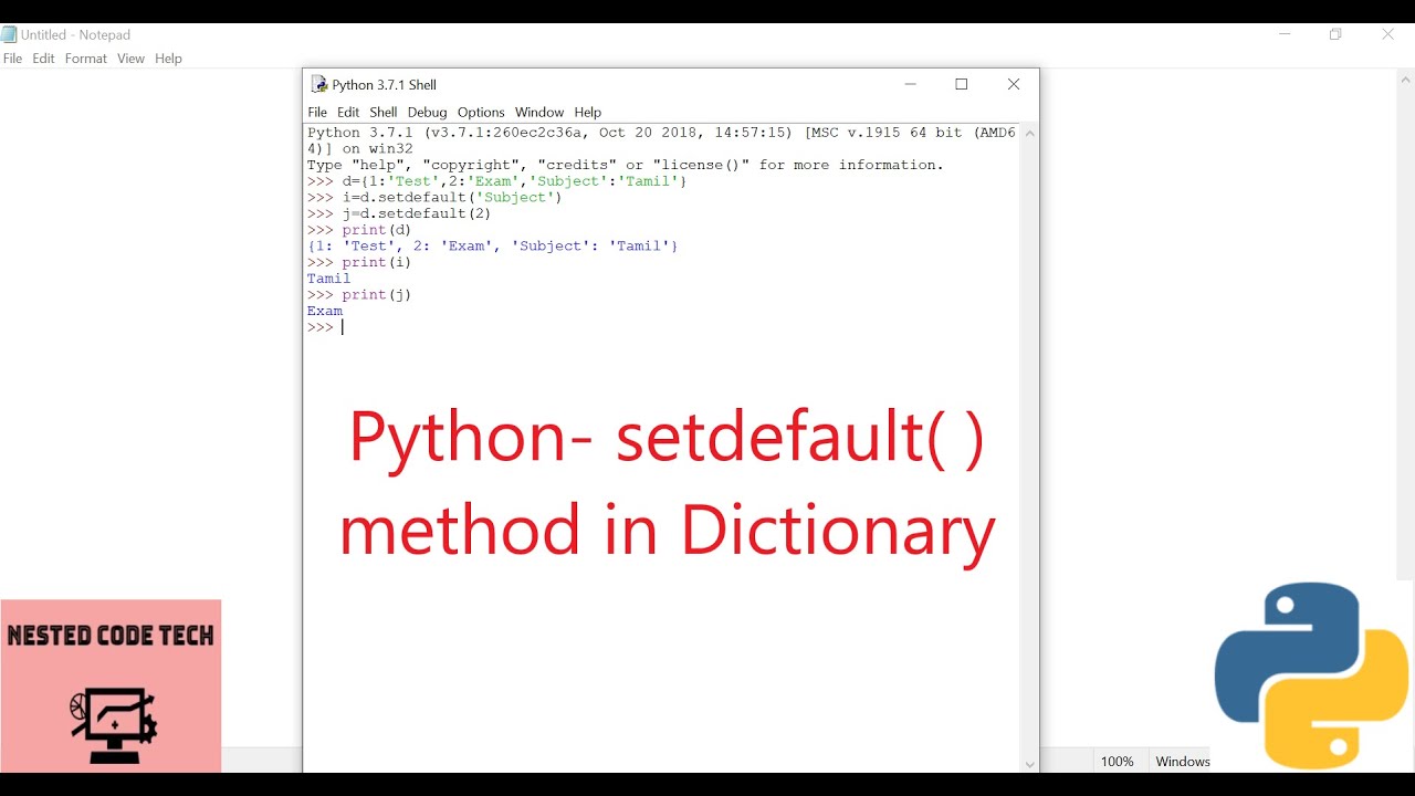 Python Setdefault Method In Dictionary Youtube