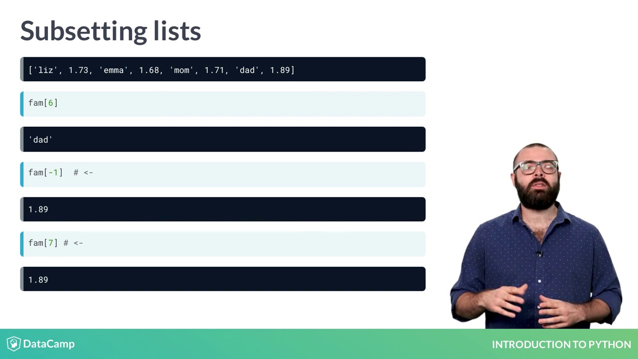 Introduction To Python Subsetting Lists Youtube