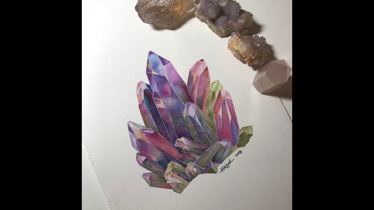 Rainbow Quartz Crystal Cluster Art Painting Tutorial Youtube