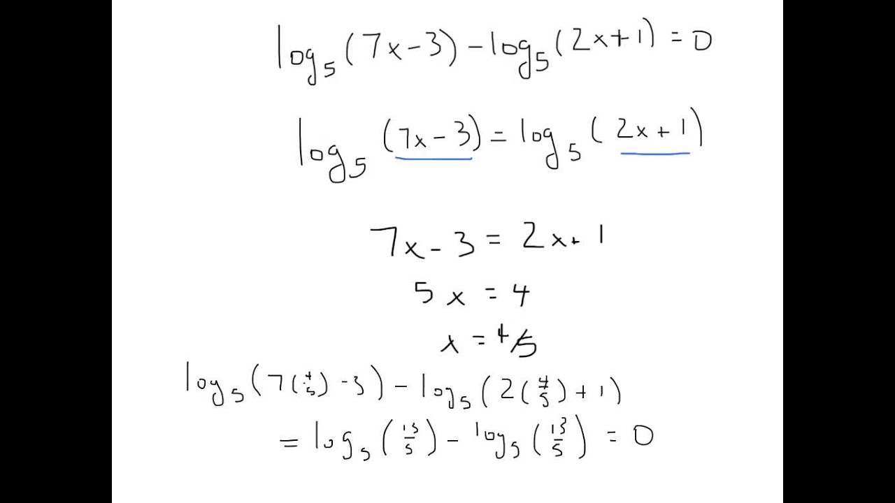 Solving Logarithmic Equations Youtube