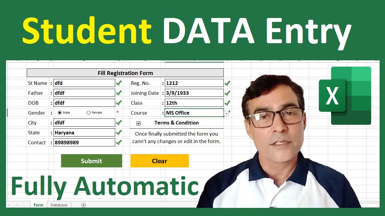 Fully Automatic Data Entry Form In Excel Student Data Entry Software