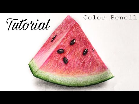 How To Draw A Watermelon Colored Pencil Tutorial Very Easy Youtube