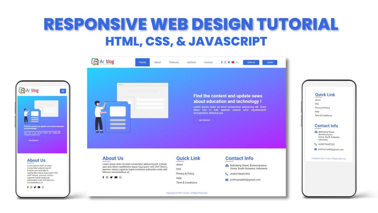 Responsive Website Design Tutorial Html Css Javascript Youtube