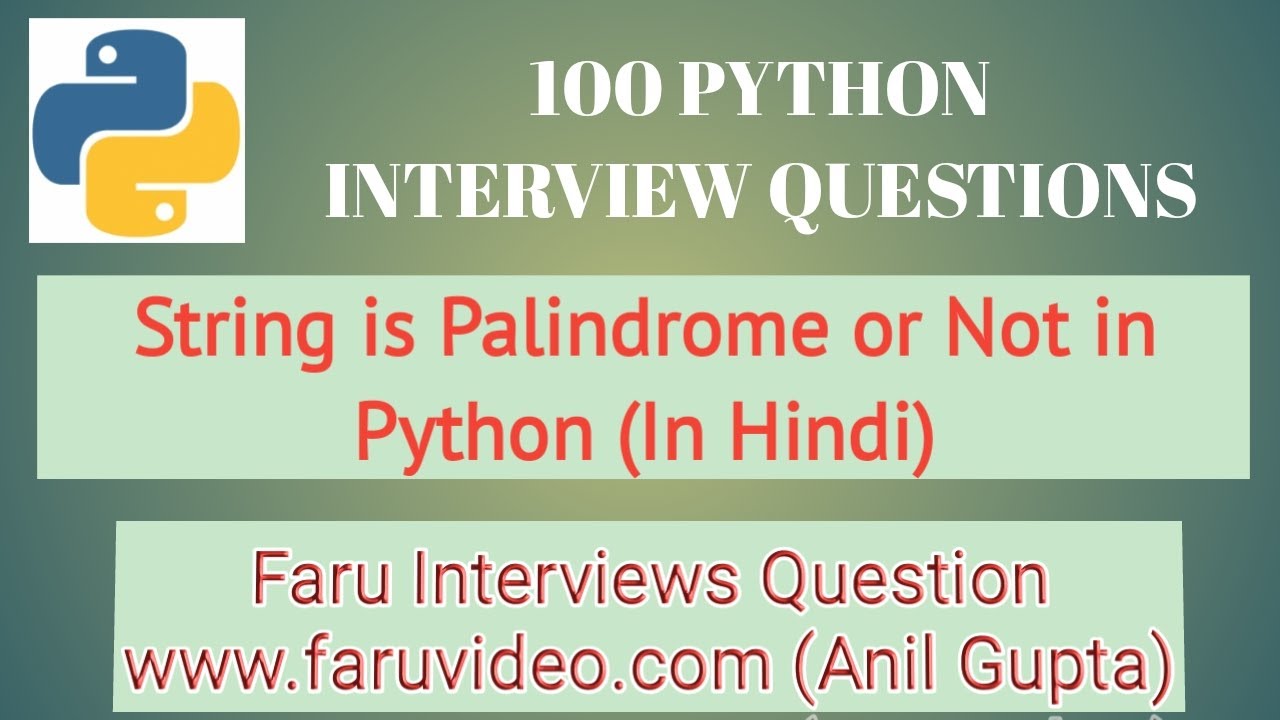 Palindrome Program In Python In Hindi Youtube