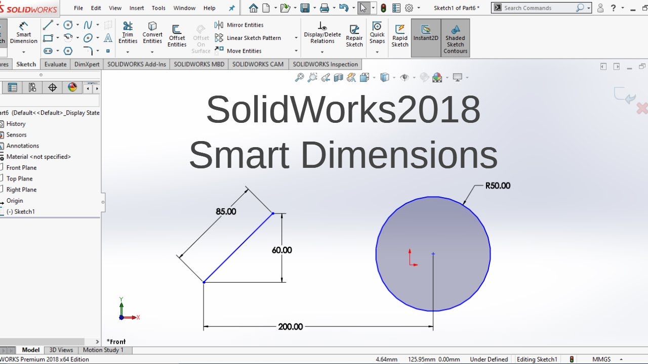 Solidworks 2018 Tutorial For Beginners Smart Dimensions Youtube