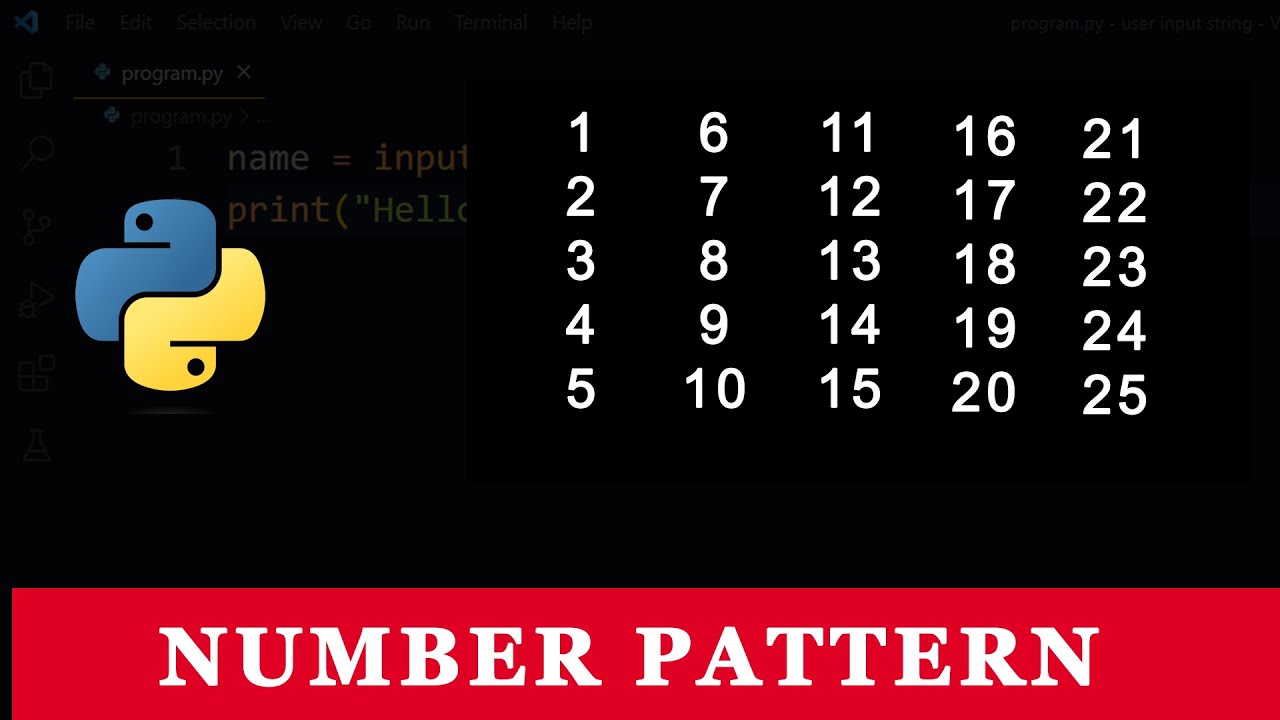 Python Program To Print Number Pattern In Square Shape 05 Youtube
