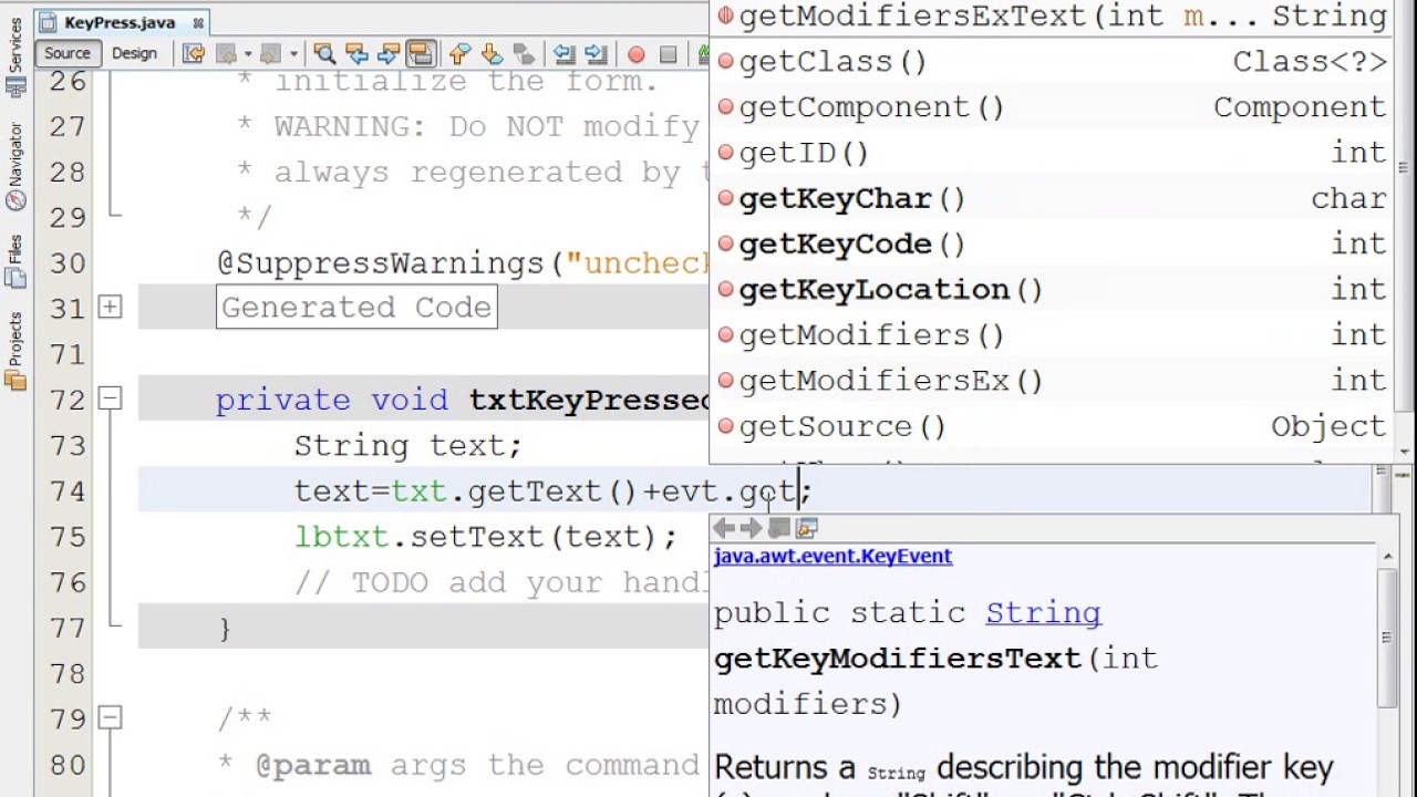 How To Use Key Press In Java Netbeans Youtube