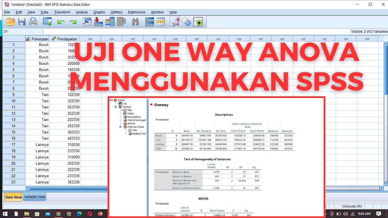 Cara Melakukan Uji One Way Anova Menggunakan Spss Youtube