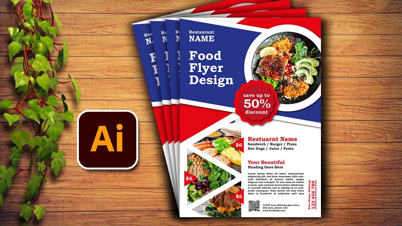 How To Design Restaurant Flyer Illustrator Tutorial Youtube