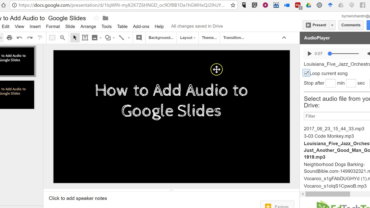 How To Add Audio To Google Slides With The Audioplayer Add On Youtube
