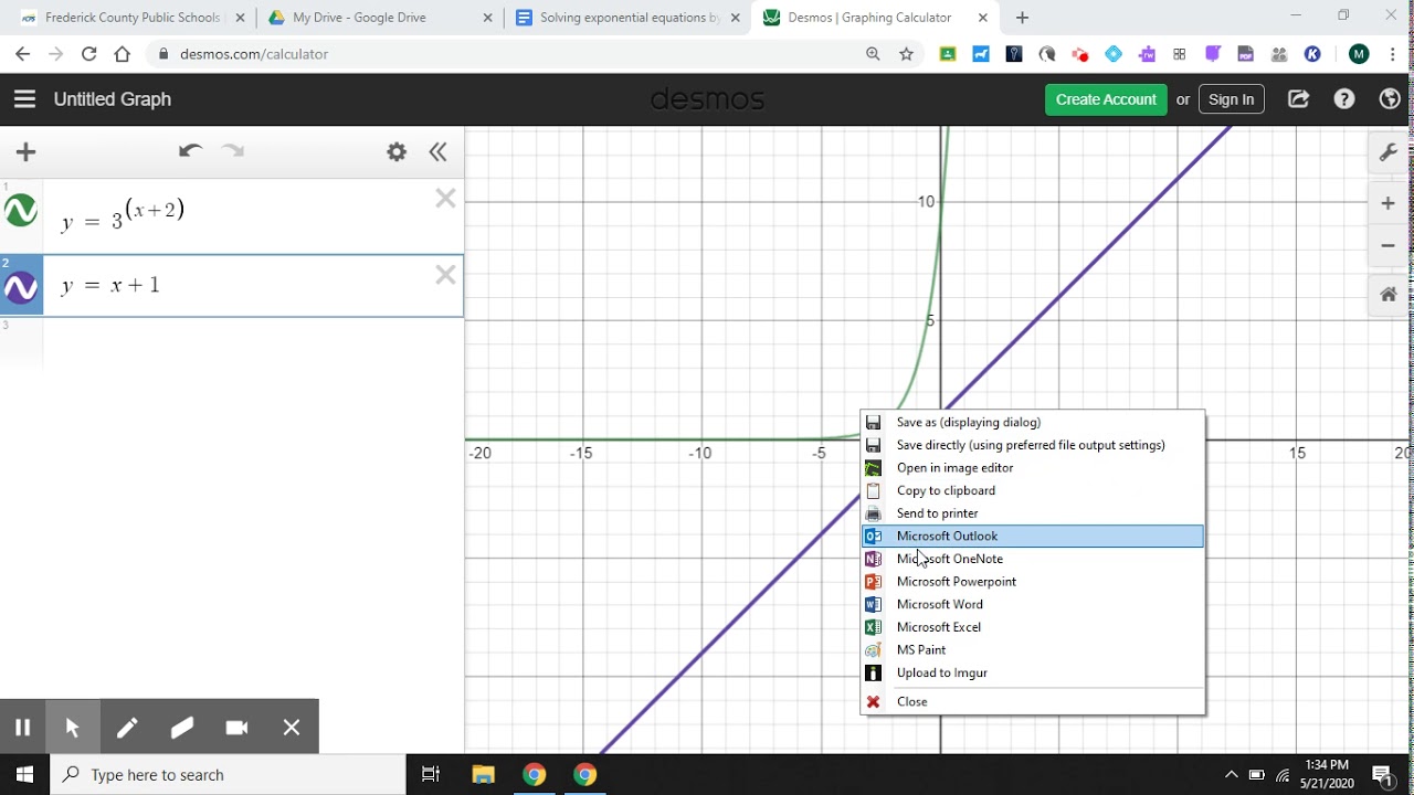 Solving Exponential Equations By Graphing Youtube