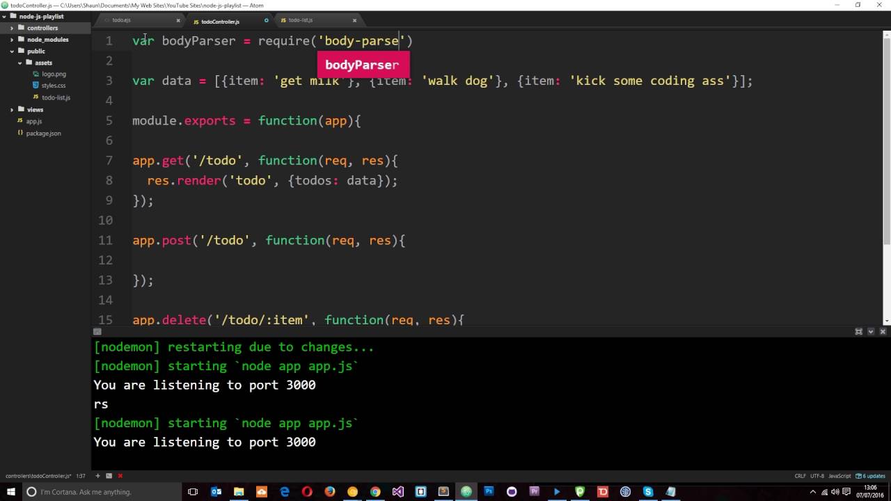 Node Js Tutorial For Beginners 34 Making A To Do App Part 4 Youtube