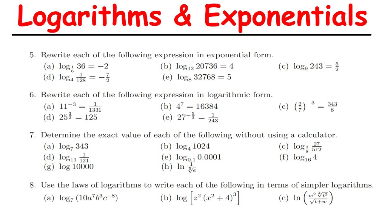 Logarithmic Exponential Functions Part 1 Youtube