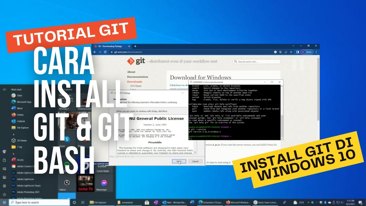 Cara Install Git Dan Git Bash Di Windows 10 Tutorial Git Youtube