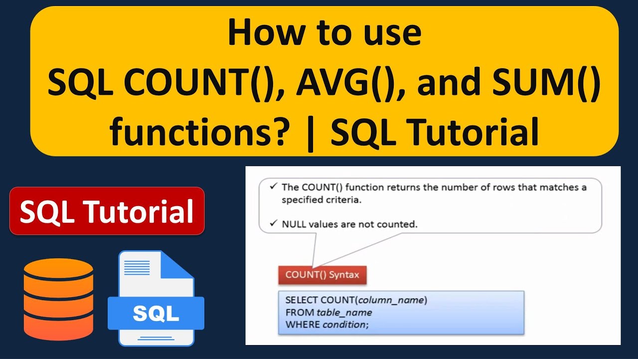How To Use Sql Count Avg And Sum Functions Sql Tutorial For
