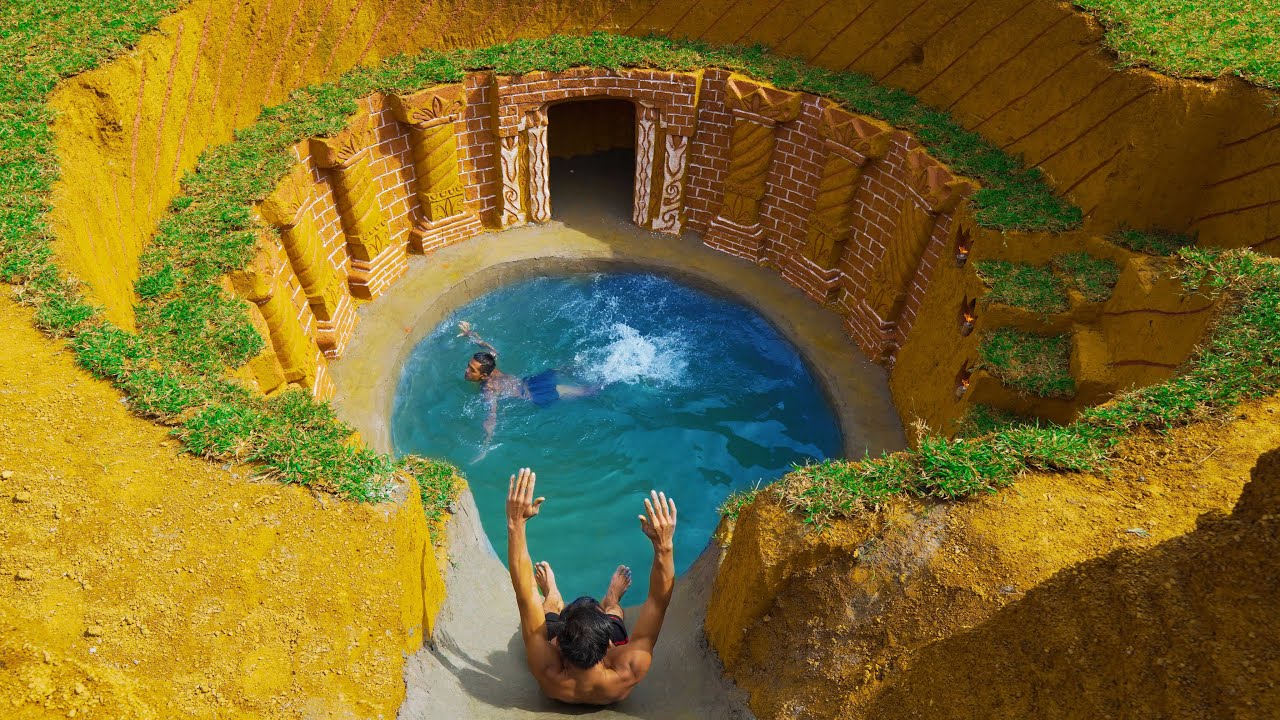 Build Water Slide Down Underground Swimming Pool Around Secret