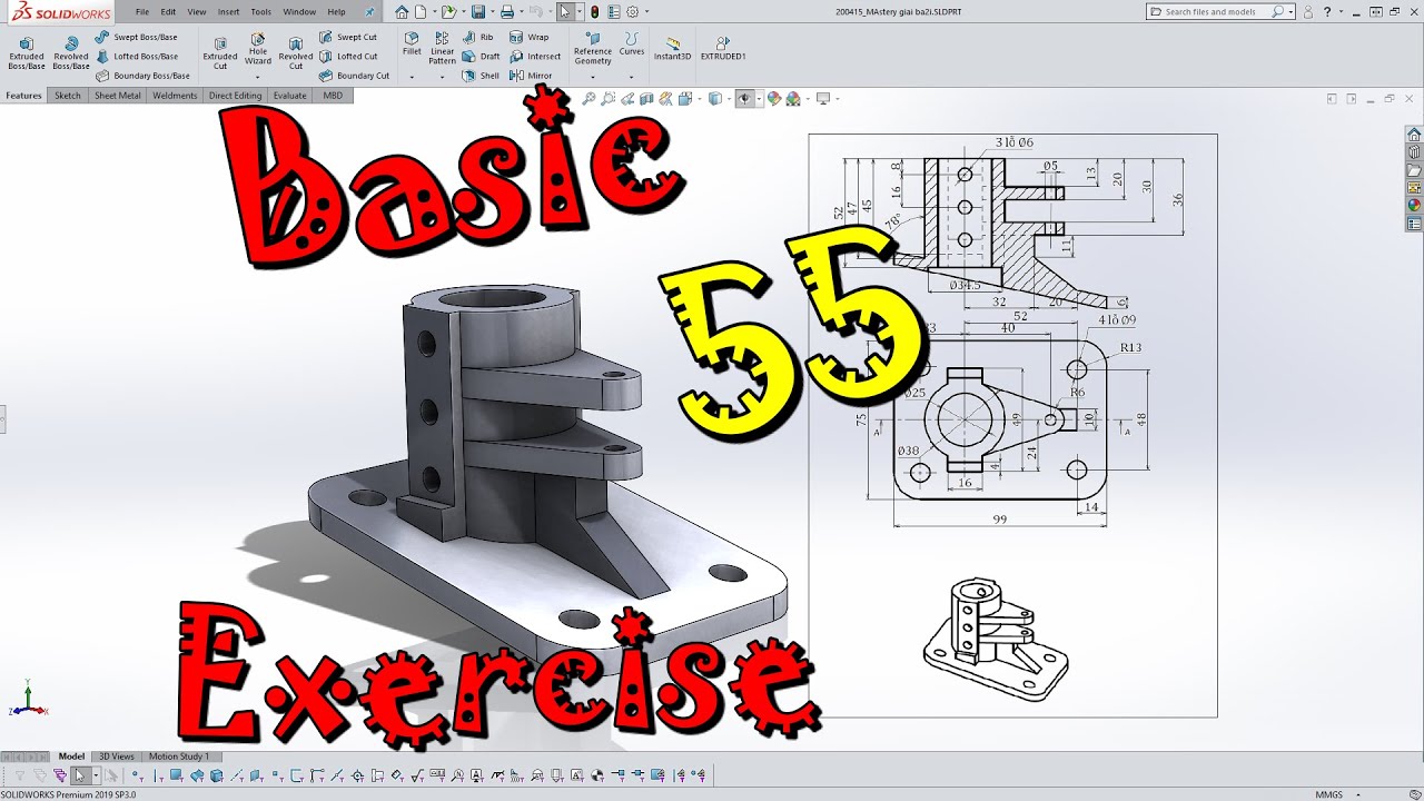 Tutorial Solidworks Basic Exercise 55 Youtube