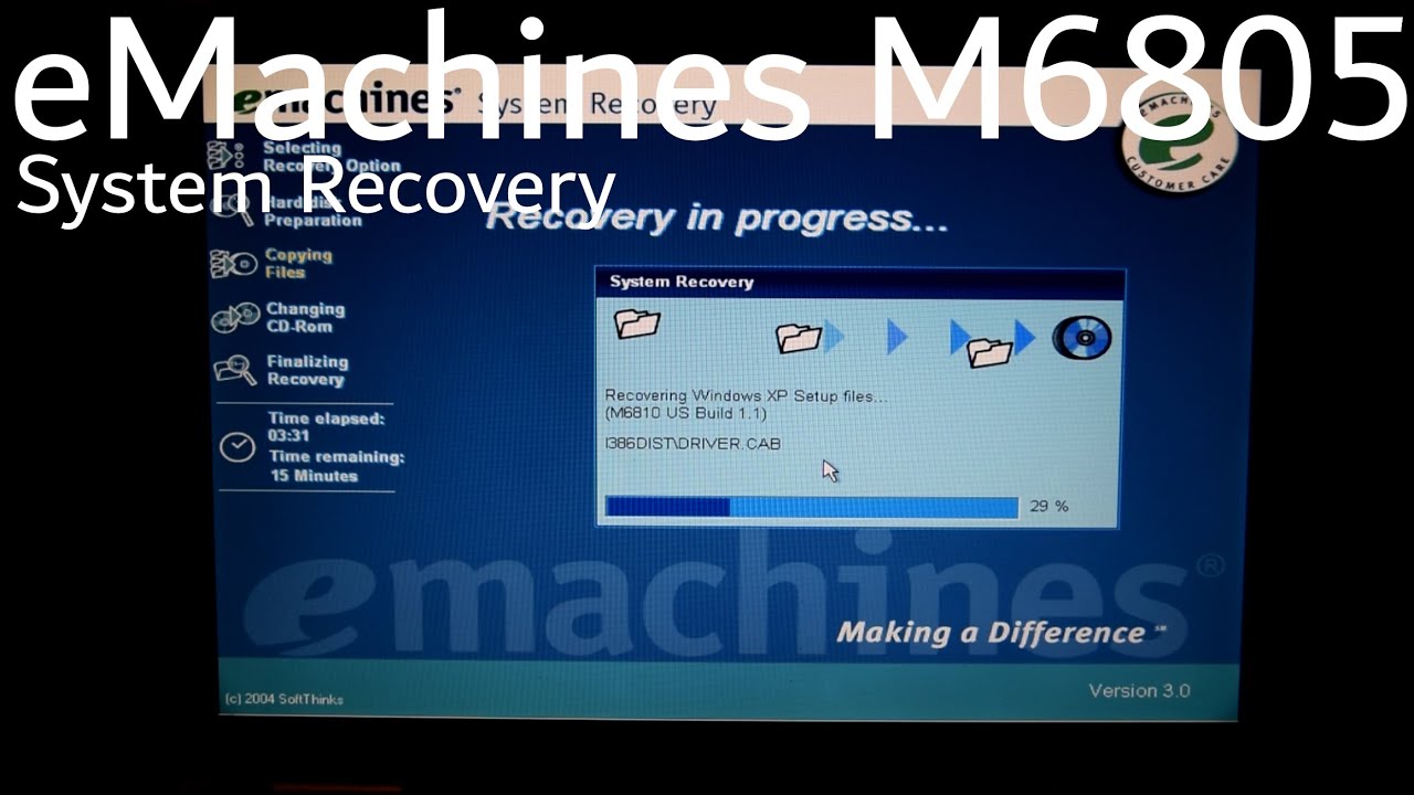 Emachines M6805 Windows Xp Factory Software Recovery Youtube